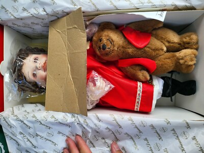 Christmas Porcelain Doll With Bear Knowles Rare Vintage | eBay