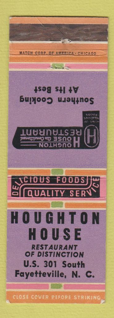 Matchbook Cover - Houghton House Fayetteville NC Texaco oil gas WEAR | eBay