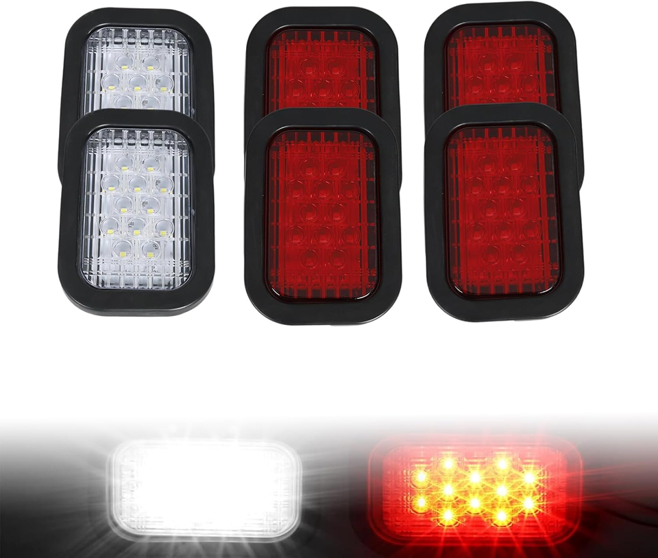 6 Pieces 24 LED Rectangle Truck Trailer Lights, 5x3 Inch, Stop/Turn ...