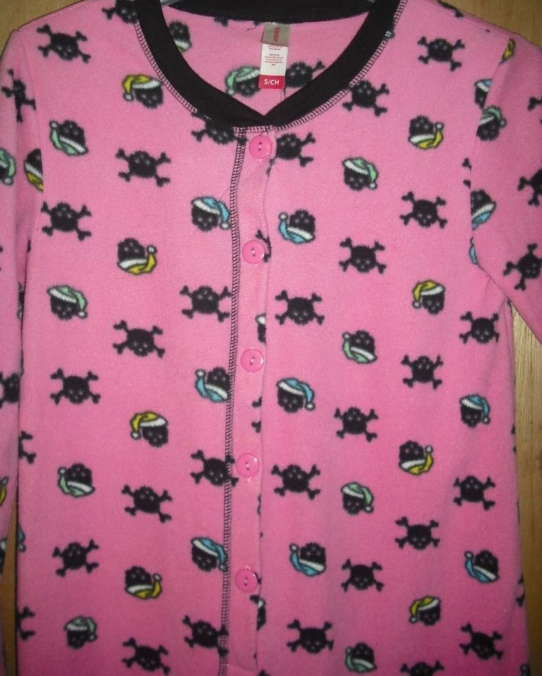 SKULL & Crossbones Nightcap Gothic Punk Pink Footed Pajamas S or L NEW ...