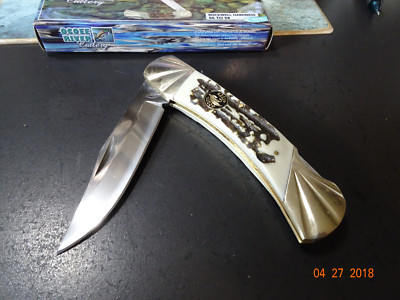 OCOEE RIVER 5" LOCK BACK BLADE FOLDING KNIFE STAG BONE HANDLE 440A ...