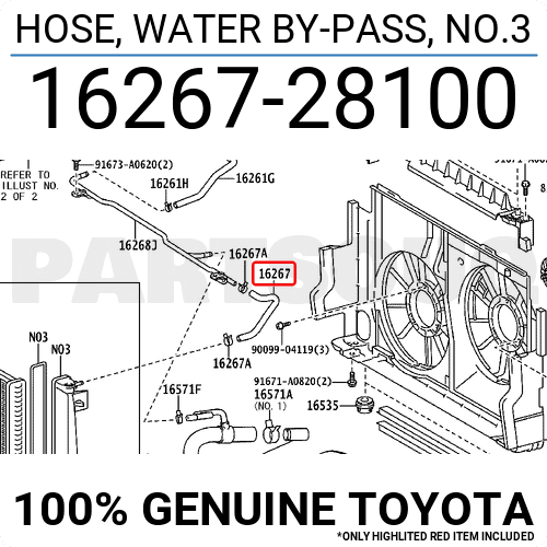1626728100 Genuine Toyota HOSE, WATER BY-PASS, NO.3 16267-28100 | eBay