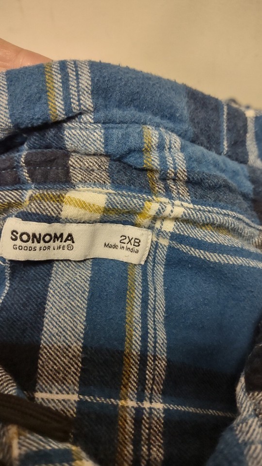 Sonoma Men's Size 2XB Blue Plaid Button Down Long Sleeve Flannel Shirt ...