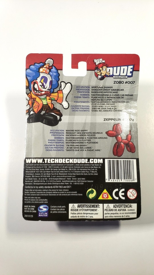 Tech Deck Dude Evolution Zoods Z5 Zobo And Zeppelin NEW #007 Rare Clown ...