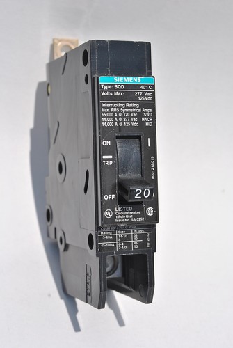 Excellent Used Siemens BQD120 1-Pole 20-Amp Circuit Breaker 277 V.A.C ...