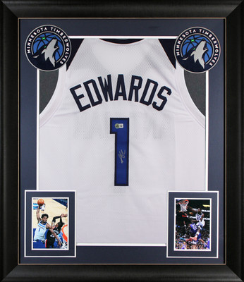 Anthony Edwards Authentic Signed White Pro Style Framed Jersey ...