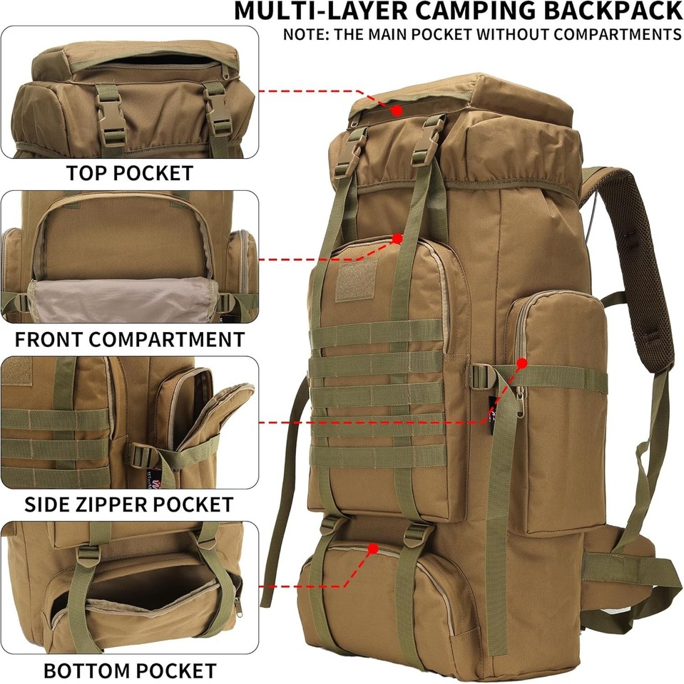 Lightweight 70L MOLLE Camping Pack - Perfect for Hiking and Outdoor ...