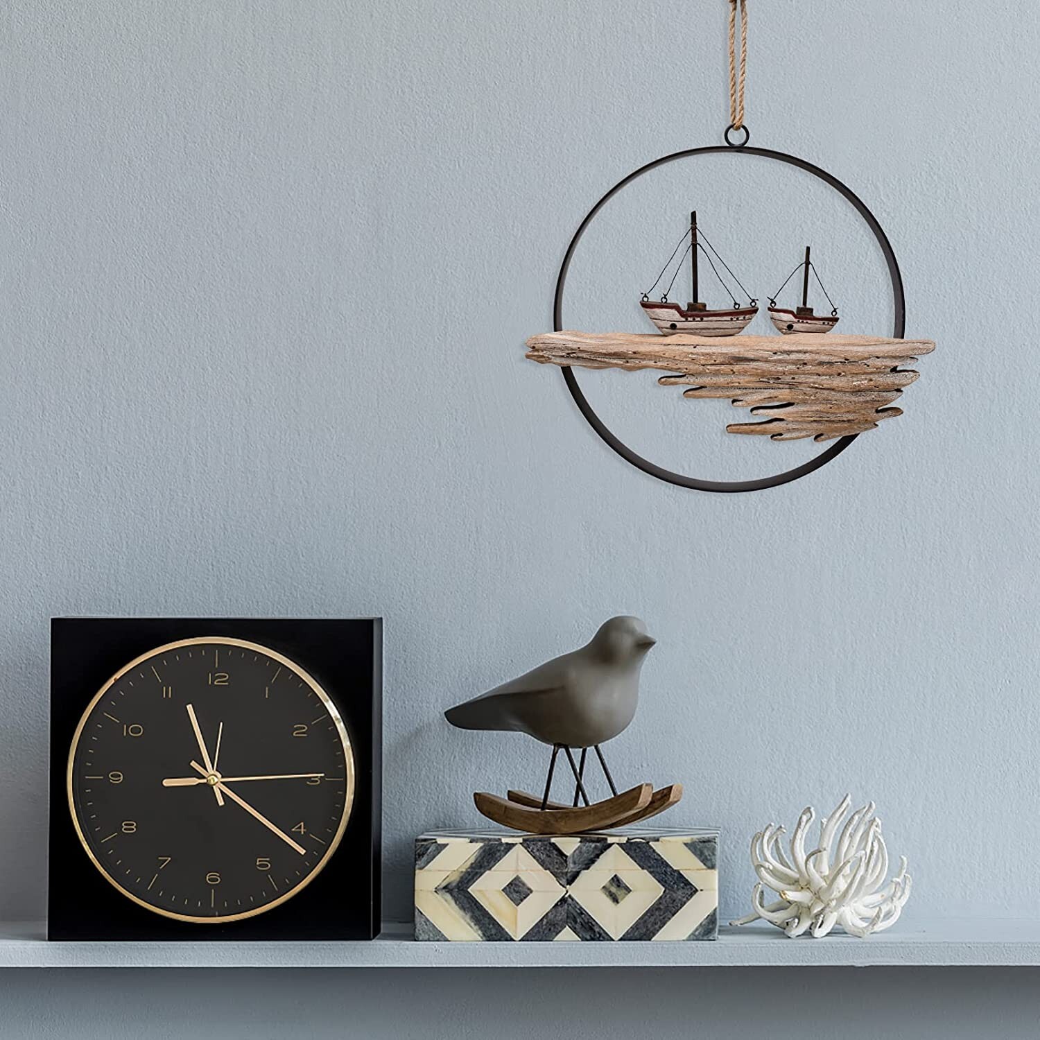 Nautical Wood Wall Decoration Rustic Wooden Hanging Circle Ocean Home ...