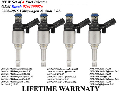 Set of 4 New Genuine Bosch Fuel Injectors For 2009-2014 Volkswagen ...