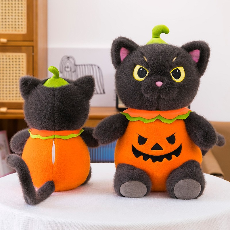 Halloween Cat Plush Toy Cute Spooky Stuffed Cat Doll Soft Pillow ...