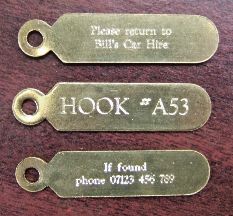 Solid Brass key Tag, 50mm x 12mm (2" x 1/2"). Blank or Custom Engraved ...