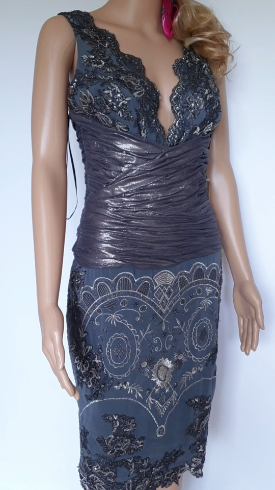 💥STUNNING MANDALAY Evening COCKTAIL DRESS Embellished Beaded Gray 6 | eBay