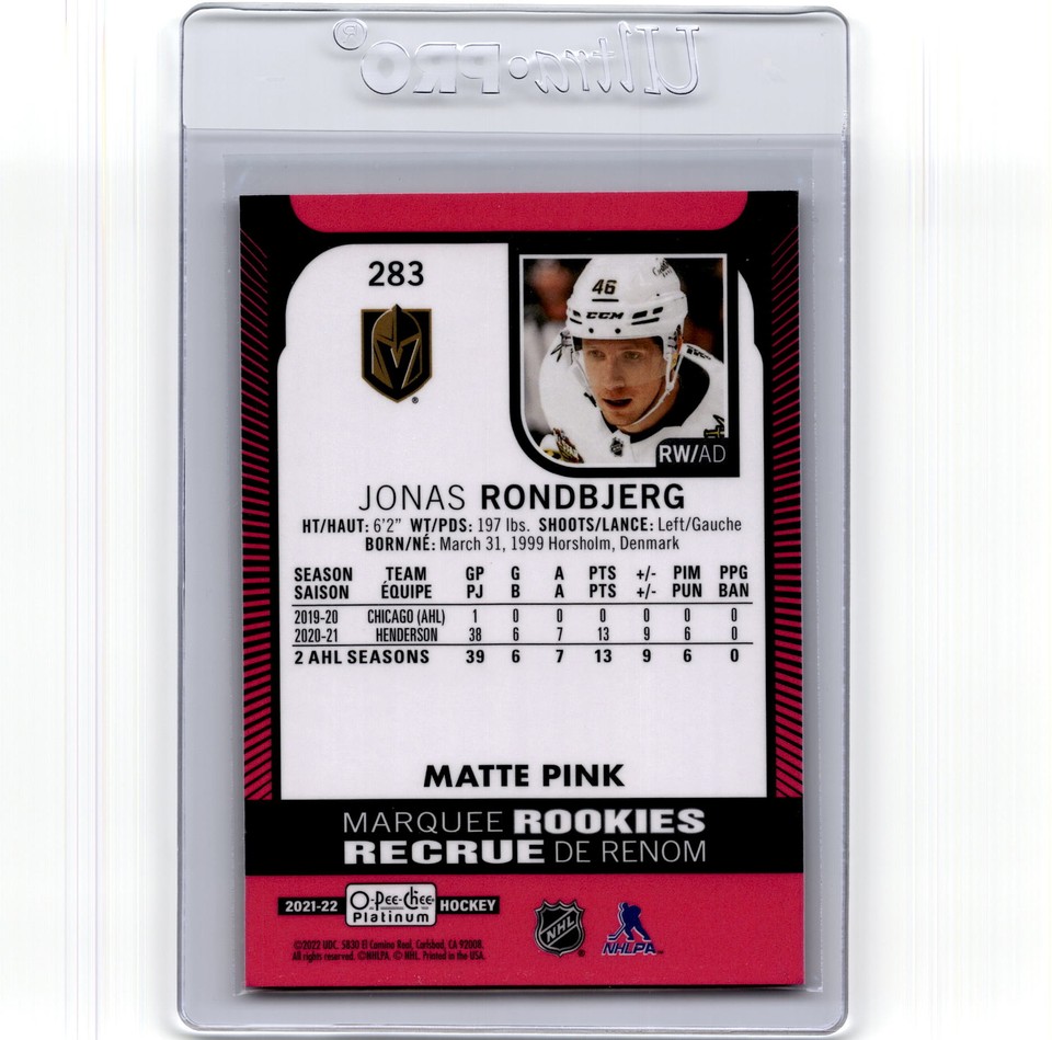 2021-22 O-Pee-Chee Platinum Jonas Rondbjerg Matte Pink Rookie | eBay