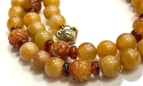 Alice Kuo Necklace Yellow Jade Carved Beads Orange Gemstone Signed ...