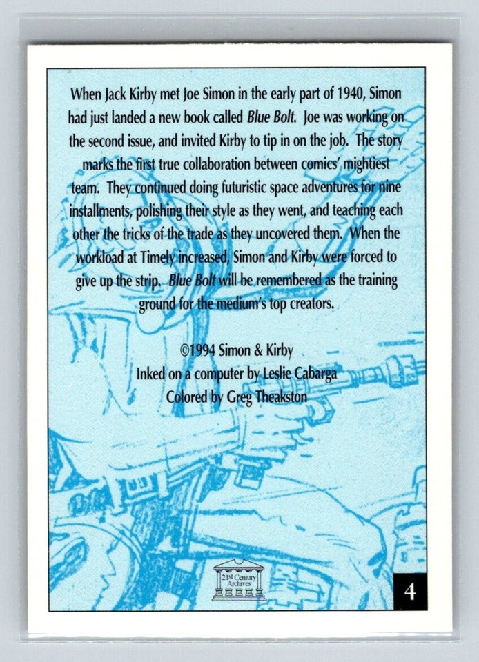 1994 Comic Art Tribute to Joe Simon & Jack Kirby Trading Card #4 Blue ...