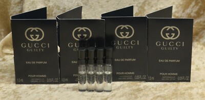 GUCCI GUILTY POUR HOMME EAU DE PARFUM 4 x SAMPLES 0.06 FL. OZ. 1.5 ML ...