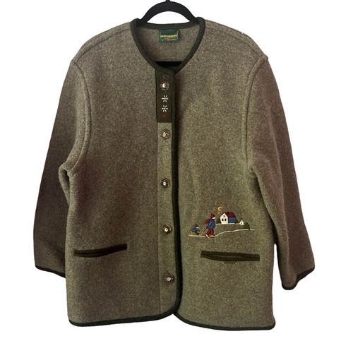 Geiger Austria Pure Wool Winter Embroidered Jacket Women's 42/XL Olive ...