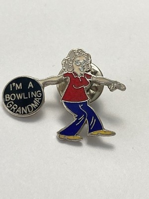 Vintage I Am A Bowling Grandma Enamel Pin Old Lady Bowls Pinback Figure ...