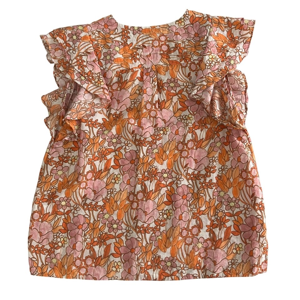 Ryegrass Womens Flutter Ruffle Boho Floral Top Cottage Preppy Retro ...