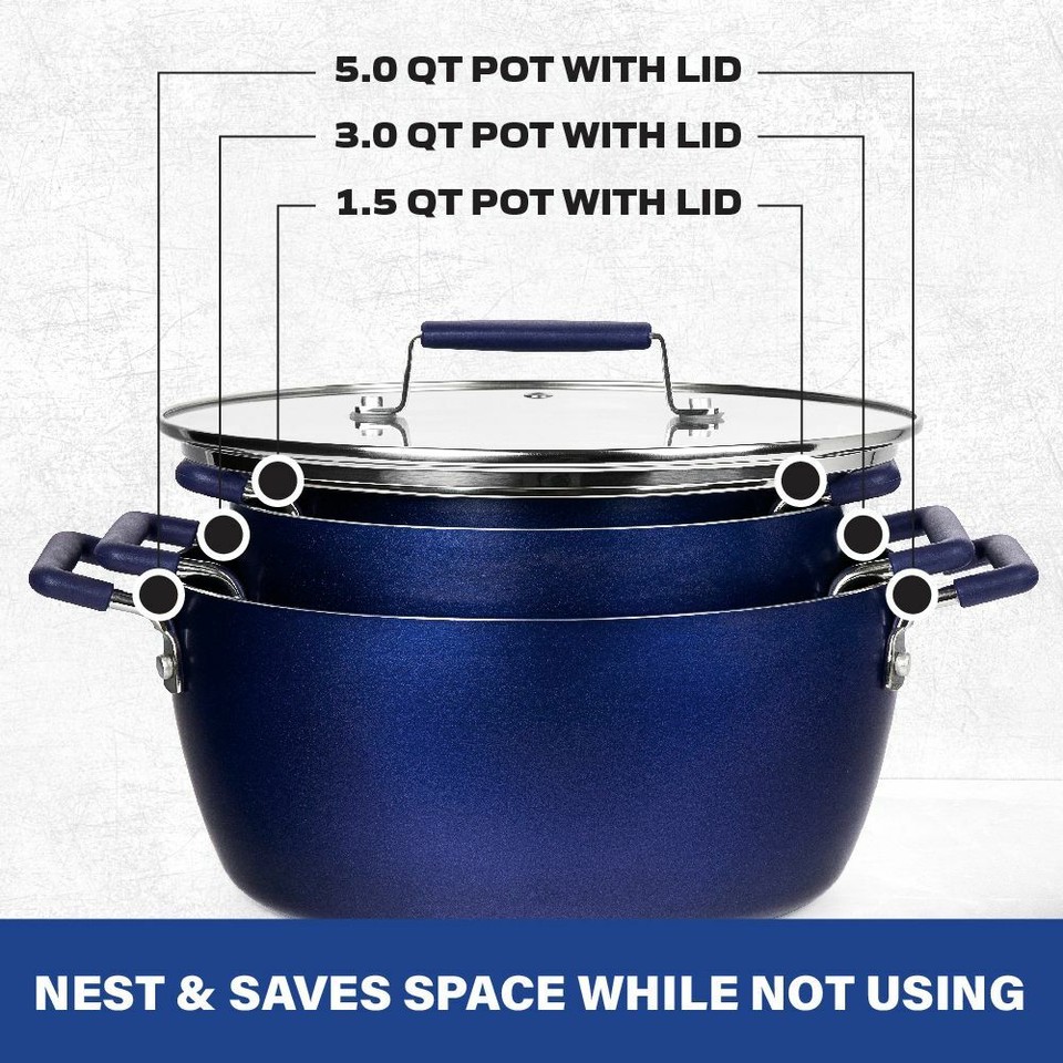 Granitestone 6 Piece Ultra Nonstick Space Saving Nesting Pots with ...