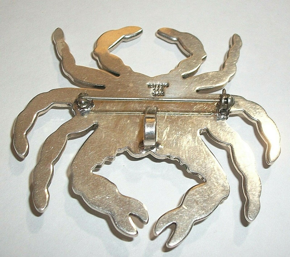 STERLING SILVER CRAB PIN PENDANT w/TURQUOISE & ONYX MEXICO 35.8 GM 10 ...