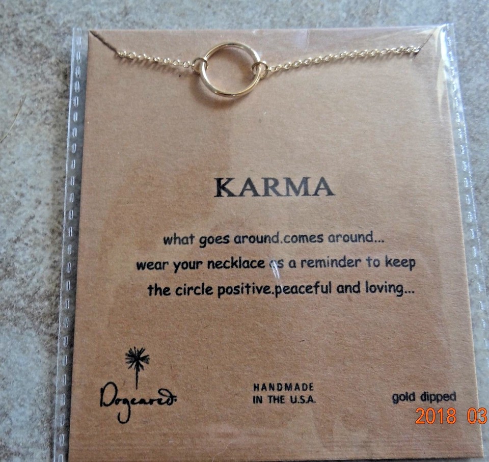 KARMA GOLD DIPPED NECKLACE PENDANT CHARM CARD SPIRIT FASHION CAT RESQ ...