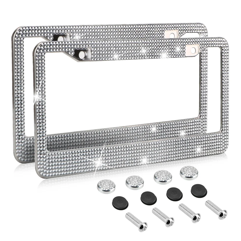 2PCS Bling License Plate Frame Glitter Crystal Sparkling Rhinestone ...