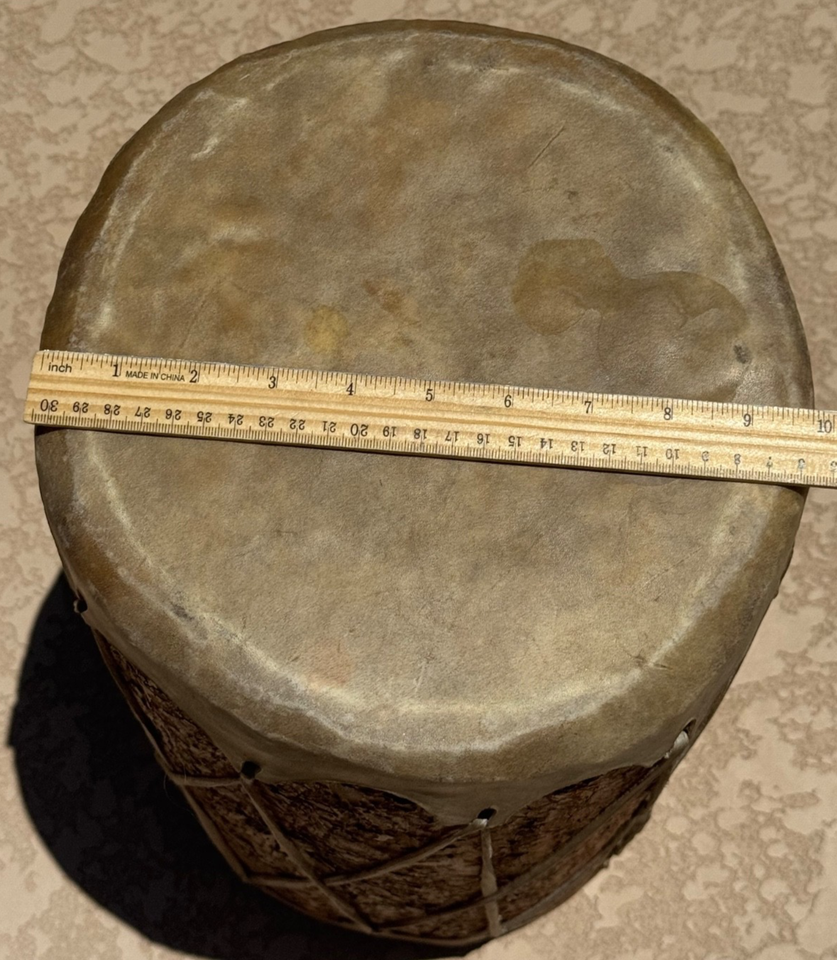 18" NATIVE AMERICAN RAW HIDE SKIN DOUBLE SIDED LOG DRUM WITH NATURAL ...