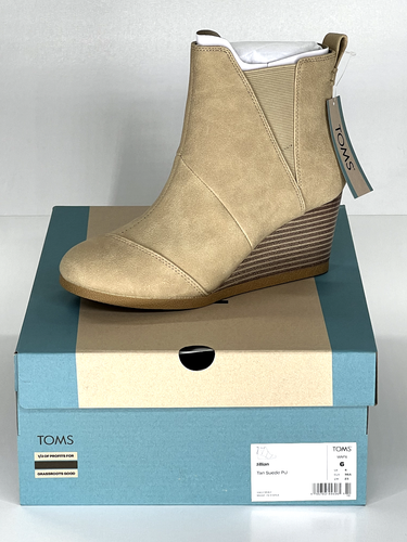Toms Women's Jillian Wedge Booties | Tan Suede PU | Size 6 - NEW | eBay