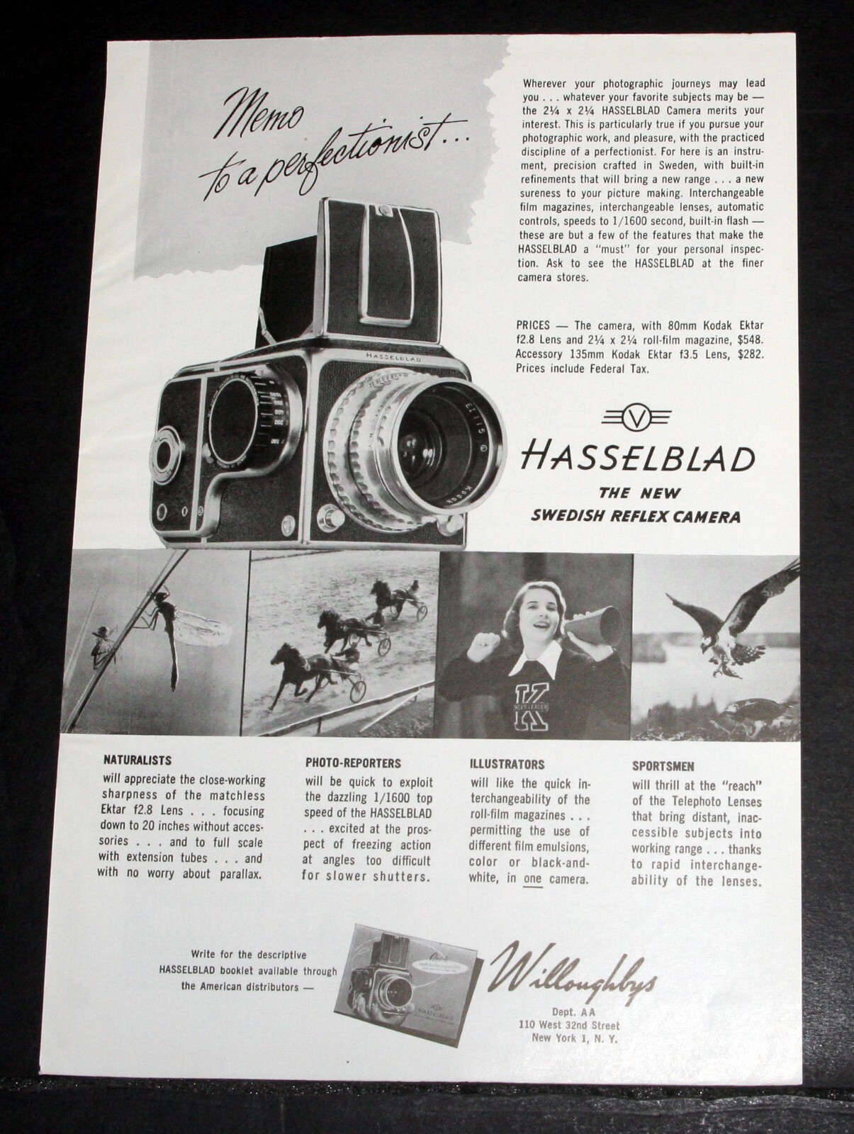 1951 OLD MAGAZINE PRINT AD, HASSELBLAD, NEW SWEDISH REFLEX CAMERA ...