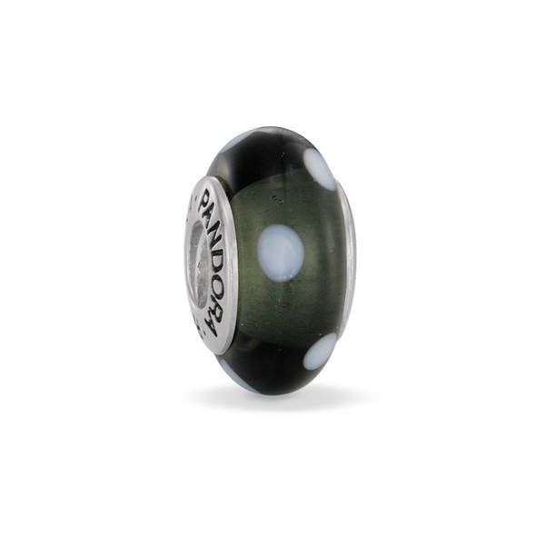 Genuine Pandora Murano Glass Bead Black with White Po… - Gem
