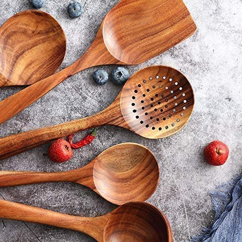 Wooden Cookware Set for Kitchen, Messon Handmade Natural Teak Cooking ...