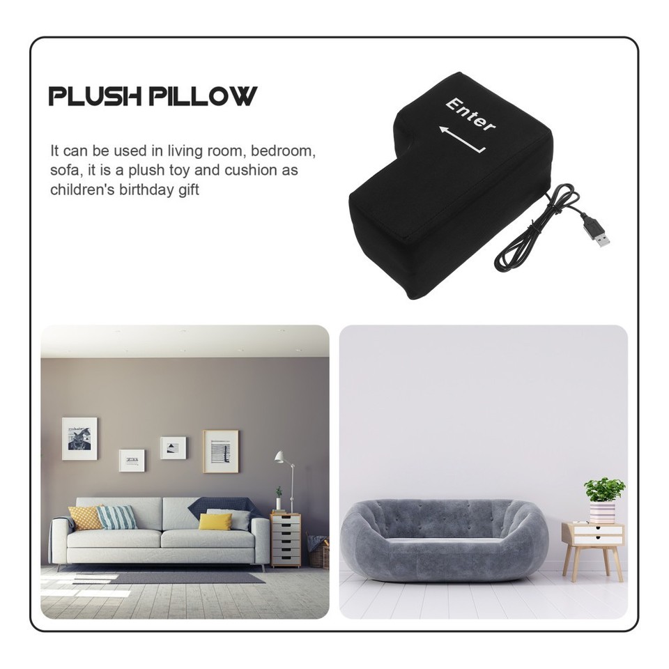 USB Stress Relief Throw Pillow Nap Travel Office Enter Big Key Button ...
