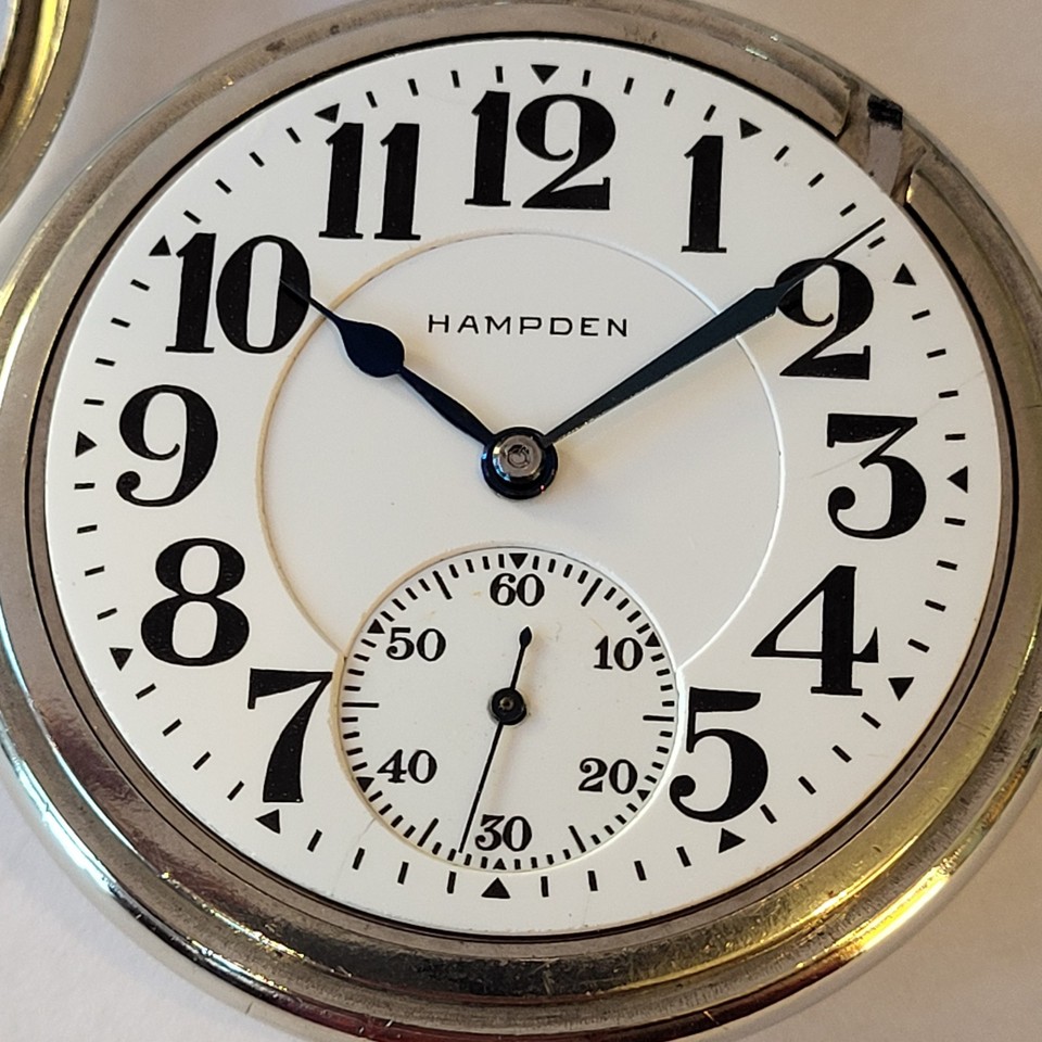 Q89 16s 21j HAMPDEN No.105 RAILROAD WATCH 1915 DISPLAY BACK CASE ...