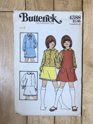 Vintage Butterick 4388 Girl's Blouseslip & Jumper Dress Uncut Size 6 ...