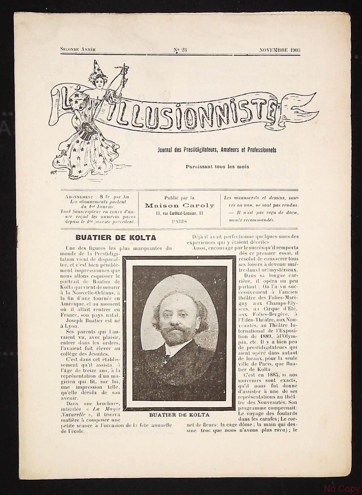 Journals THE ILLUSIONIST Magic Conjuring November 1903 Buatier Of Kolta ...