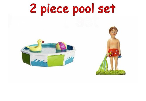 2 Piece Miniature SWIMMING POOL SET 1 BOY & POOL Dollhouse FAIRY GARDEN ...