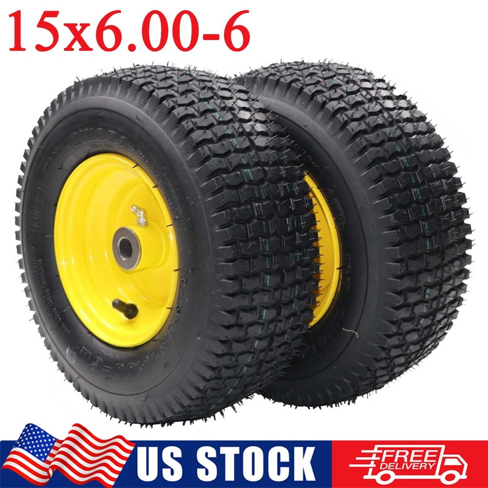 2 Pack 15x6.00-6 Lawn Mower Tires 15x6x6 4Ply Tubeless Garden Tractor ...