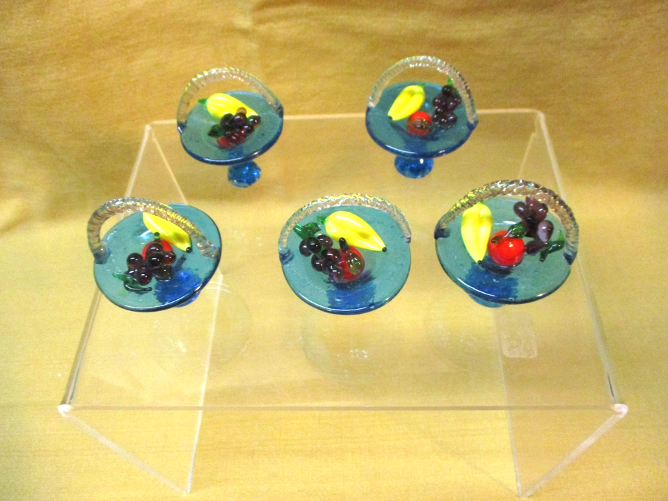 Five Miniature Hand Blown Glass Fruit Baskets, Tree Ornaments, Table ...
