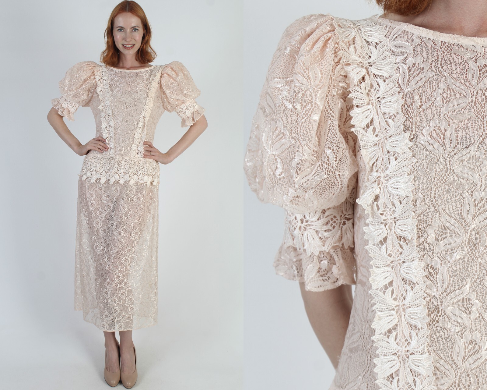 Vtg Victorian Sheer Lace Flapper Dress Lawn Art Deco … - Gem