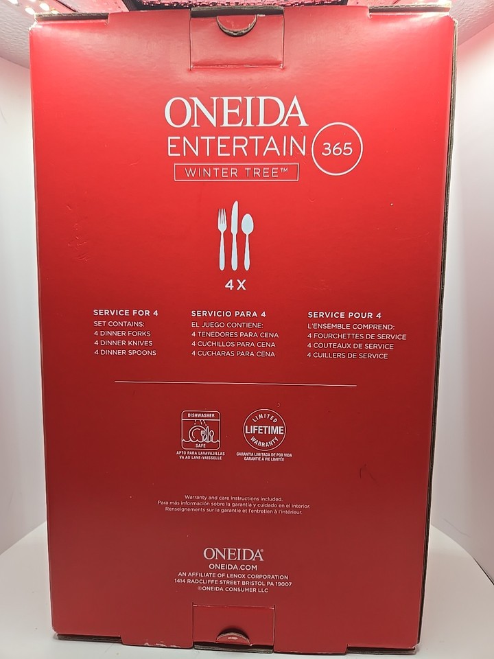 Oneida Winter Tree Holiday Design 12Pc Stainless Flatware Set Service ...