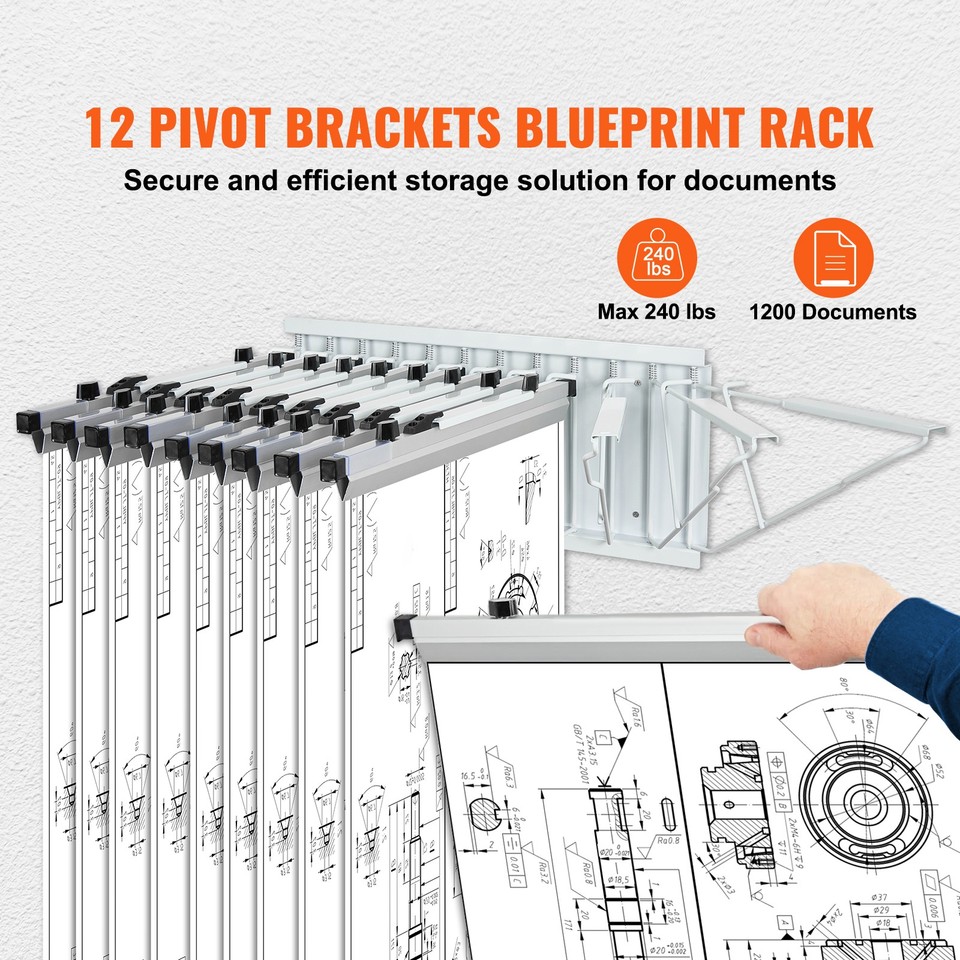 Uimoso Wall Mount Blueprint Storage Rack Blueprint Holder with 12 Pivot ...
