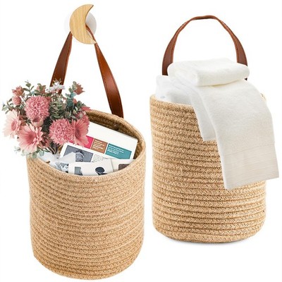 Set of 2 Jute Hanging Basket 7.8" x 6.7", Small Wall Hanging Planter ...