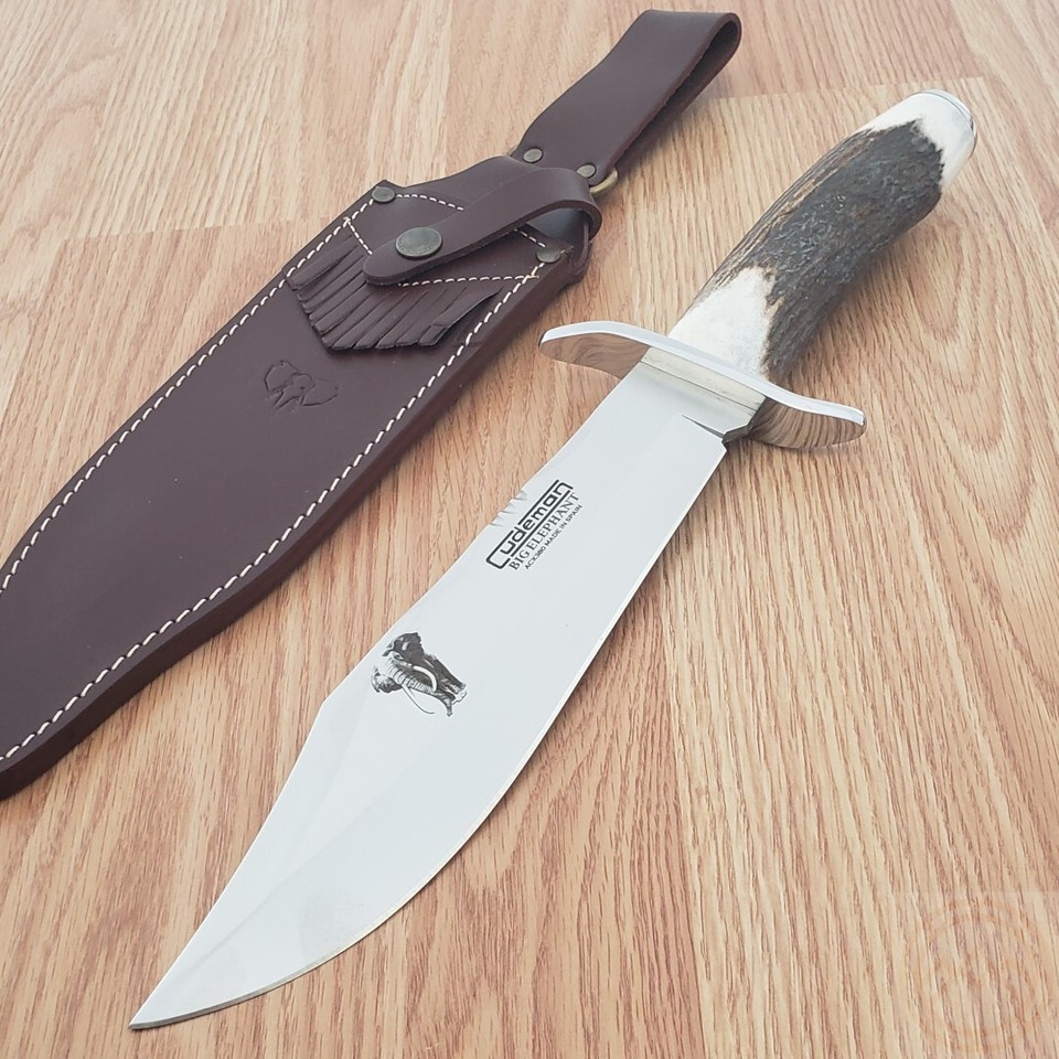 Cudeman Bowie Fixed Knife 9.25" Vanadium Molybdenum Steel Blade Stag ...