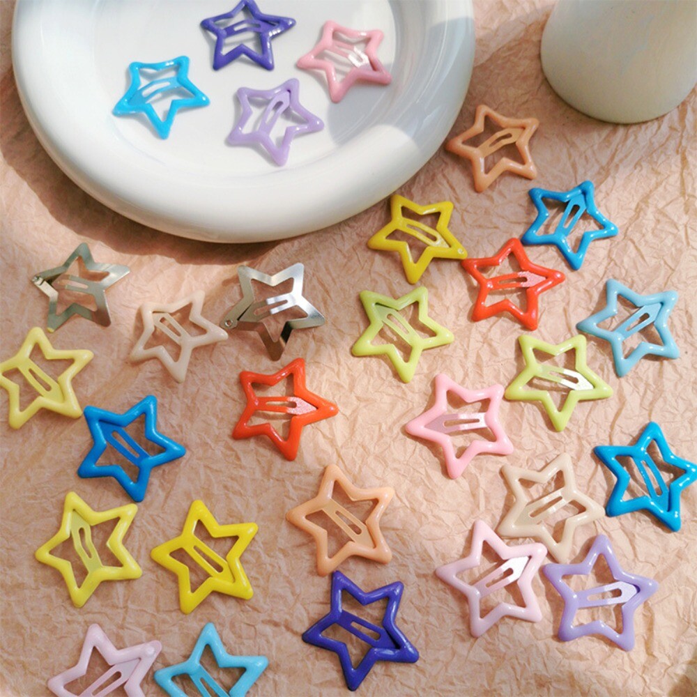 10pcs Star Star Barrettes Metal Snap Clip Headdress Colorful Edge Clip ...