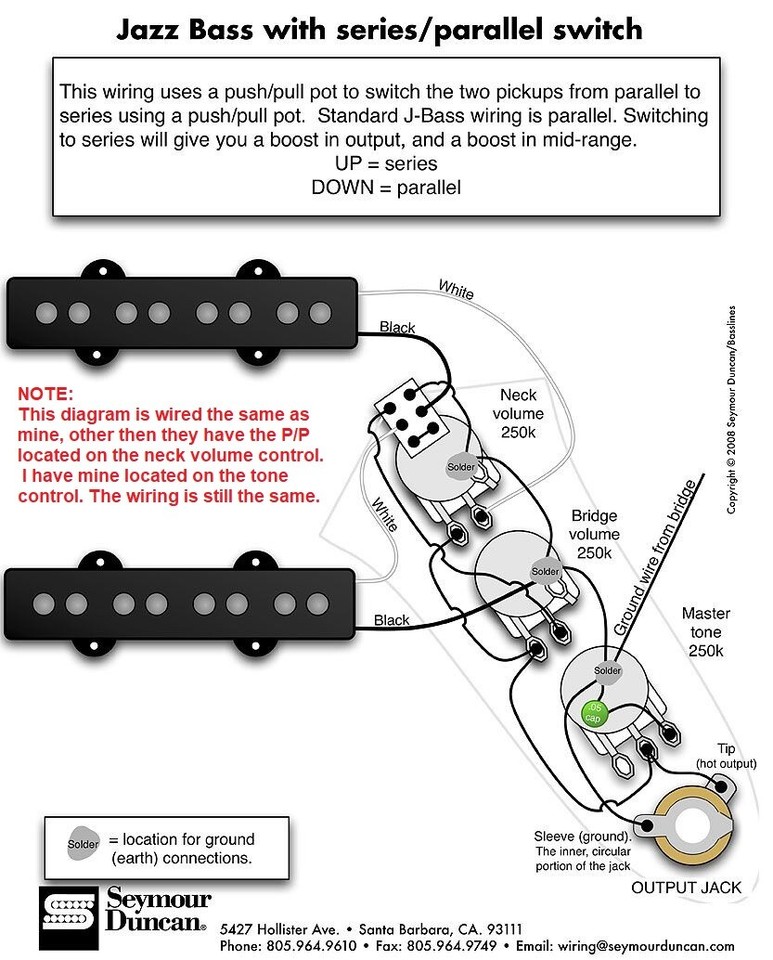 Fender Jazz Bass wiring harness with series - parallel push/pull pot ...