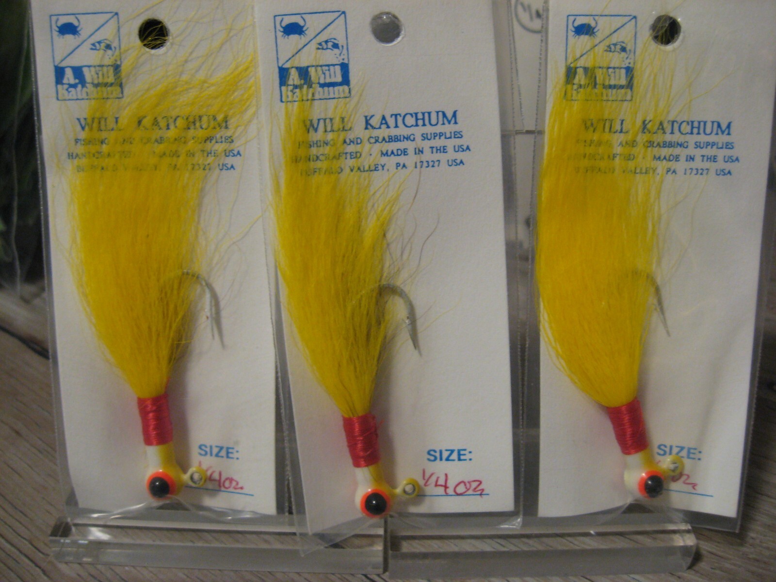 3 Katchum 1/4 Oz Popeye Fishing Jigs Yellow Bucktail Red Wrap Orange ...