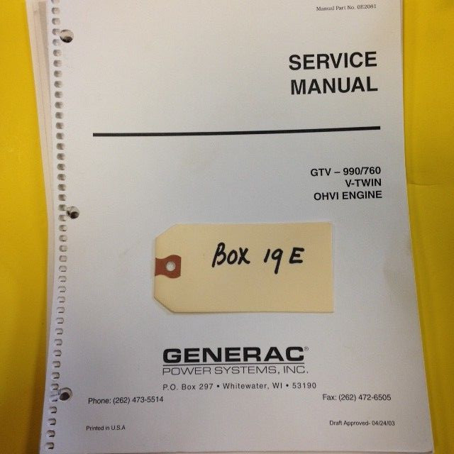 DIXIE CHOPPER Generac GTV -990 /760 Engine service Manual parts ...