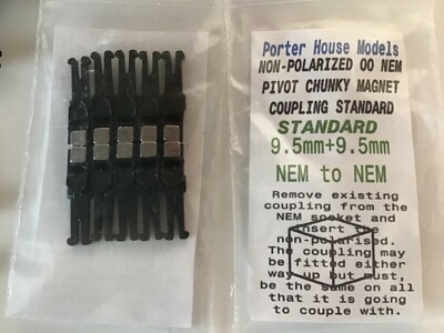 OO Railway 19mm PIVOTING SQUARE MAGNETIC COUPLINGS Nem to Nem pockets ...