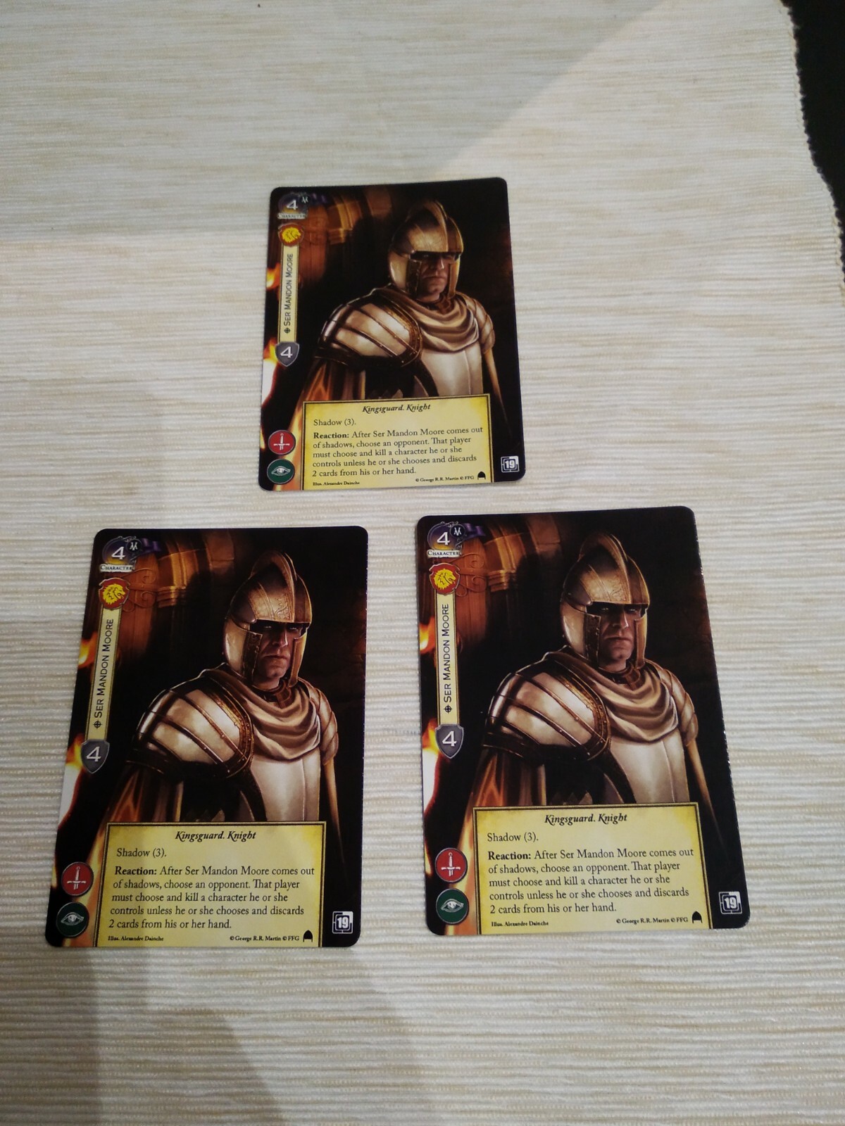 3x Ser Mandon Moore AGoT LCG A Game of Thrones Alternate Art Promo FFG ...